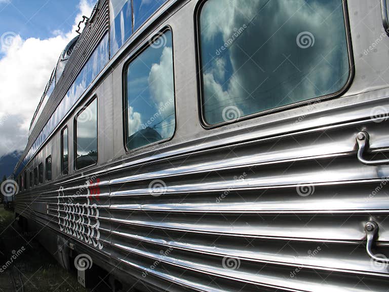 A Large Silver Passenger Train Stock Image - Image of destination ...