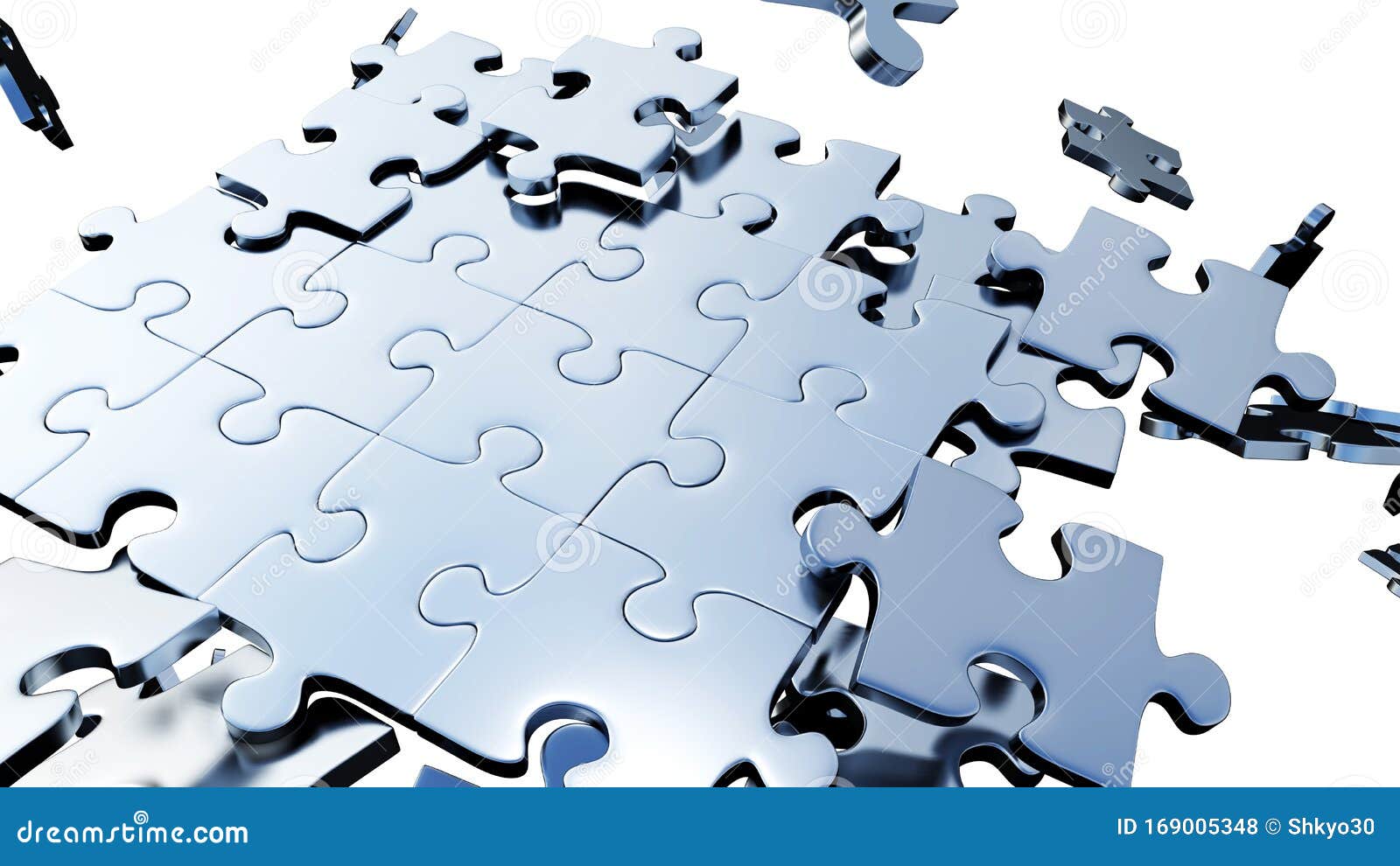 Large Silver Piece of Puzzle almost Inserted between Lots of Silver ...