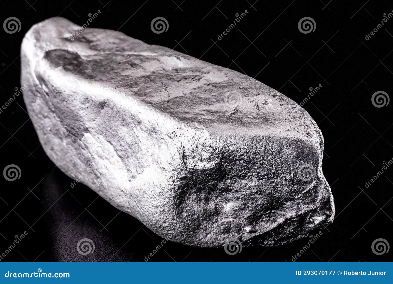 Large Silver Stone, Rare Silver Nugget on Black Background. Gemstone in ...