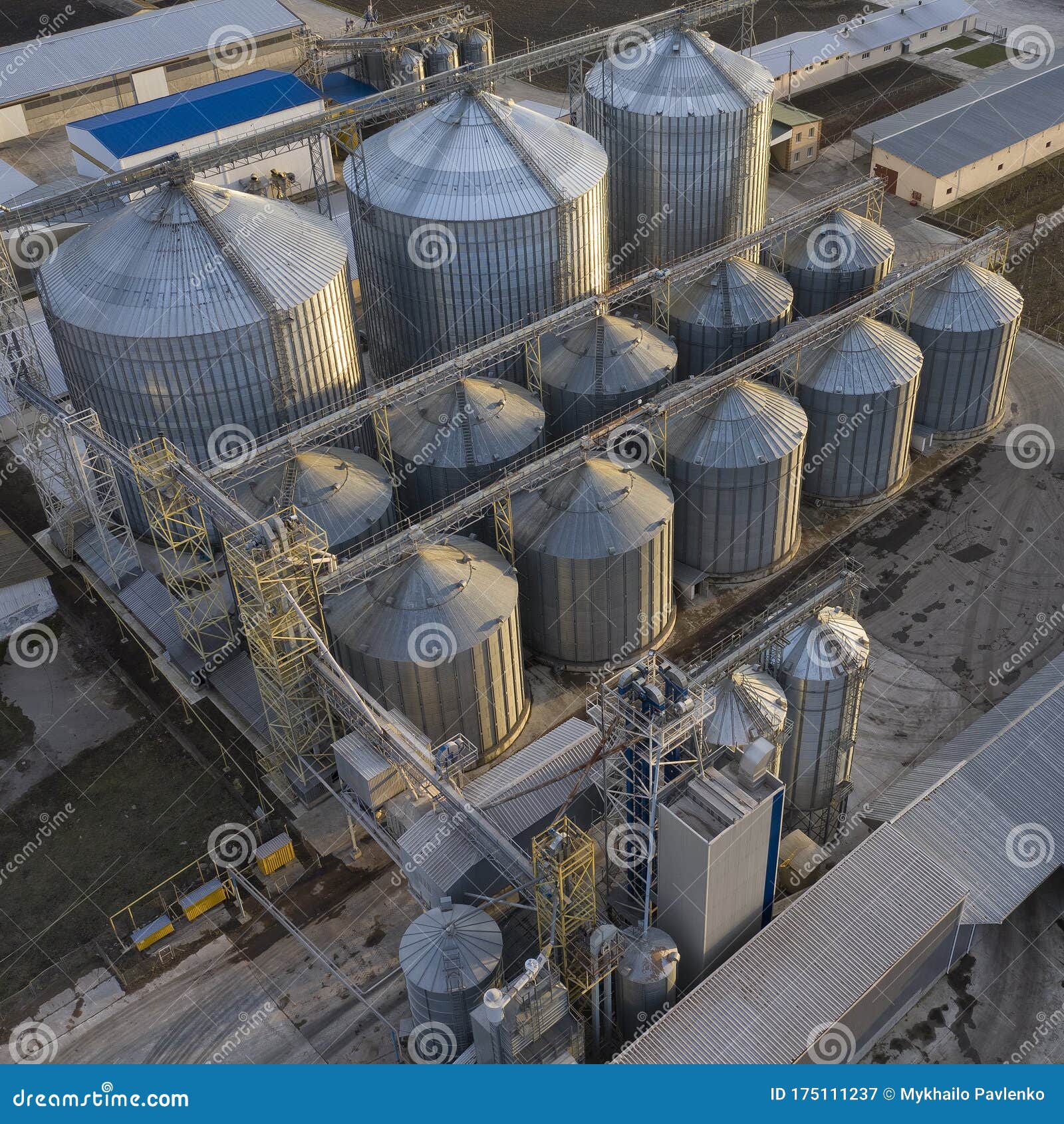 Large Silver Tanks of the Elevator at the Agro-industrial Complex Stock ...
