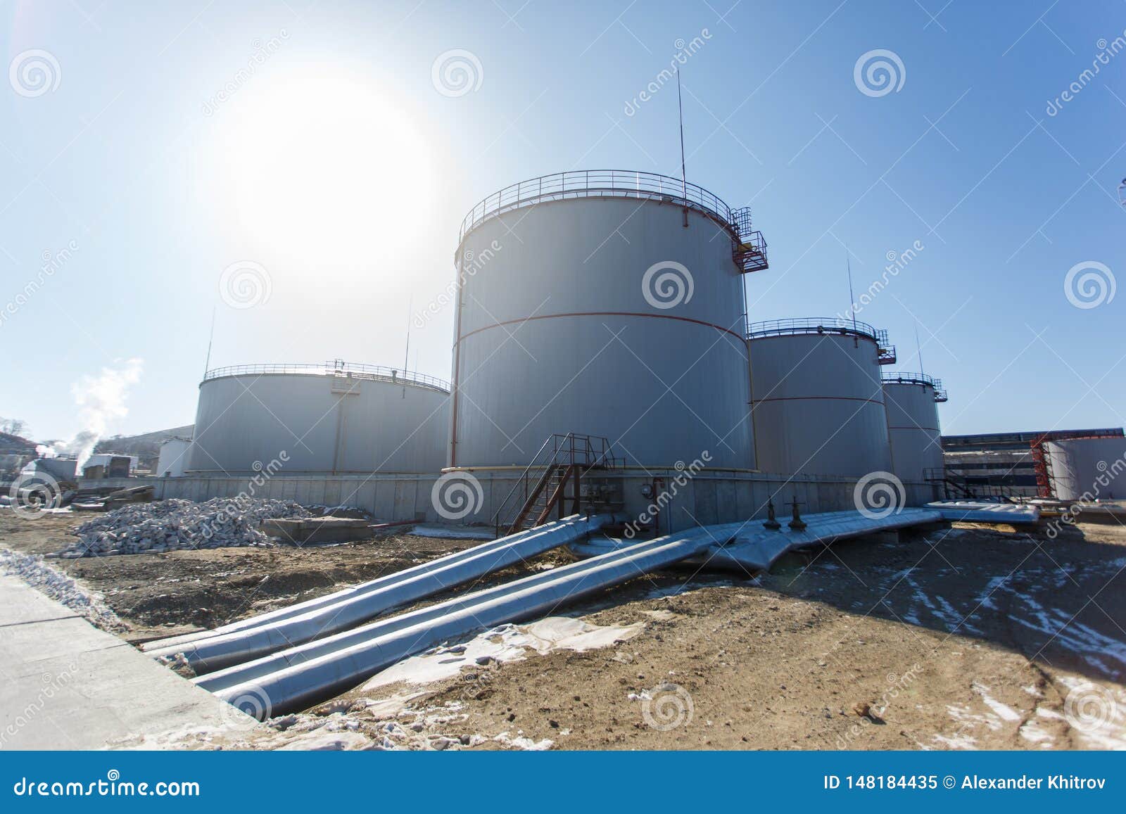 Large Silver Tanks for the Storage of Petroleum Products in the Open ...