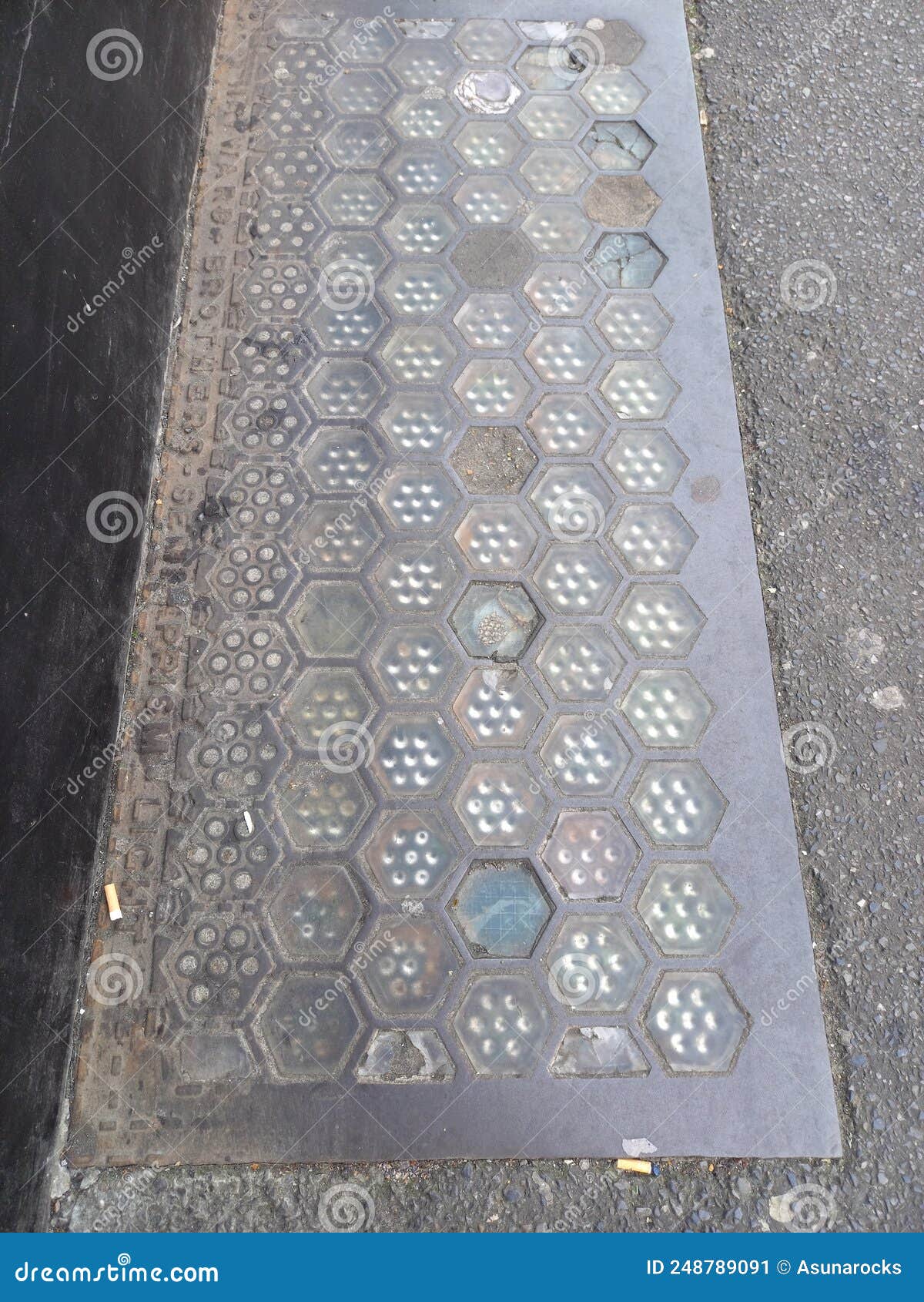 Pavement Light with Hexagonal Prisims and Damaged Sections Bournemouth ...