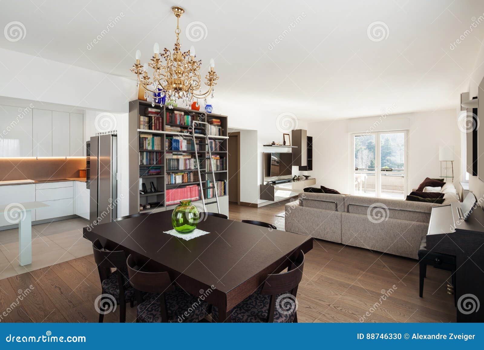 Large Sitting Room with Dining Table, Interior Stock Photo - Image of ...