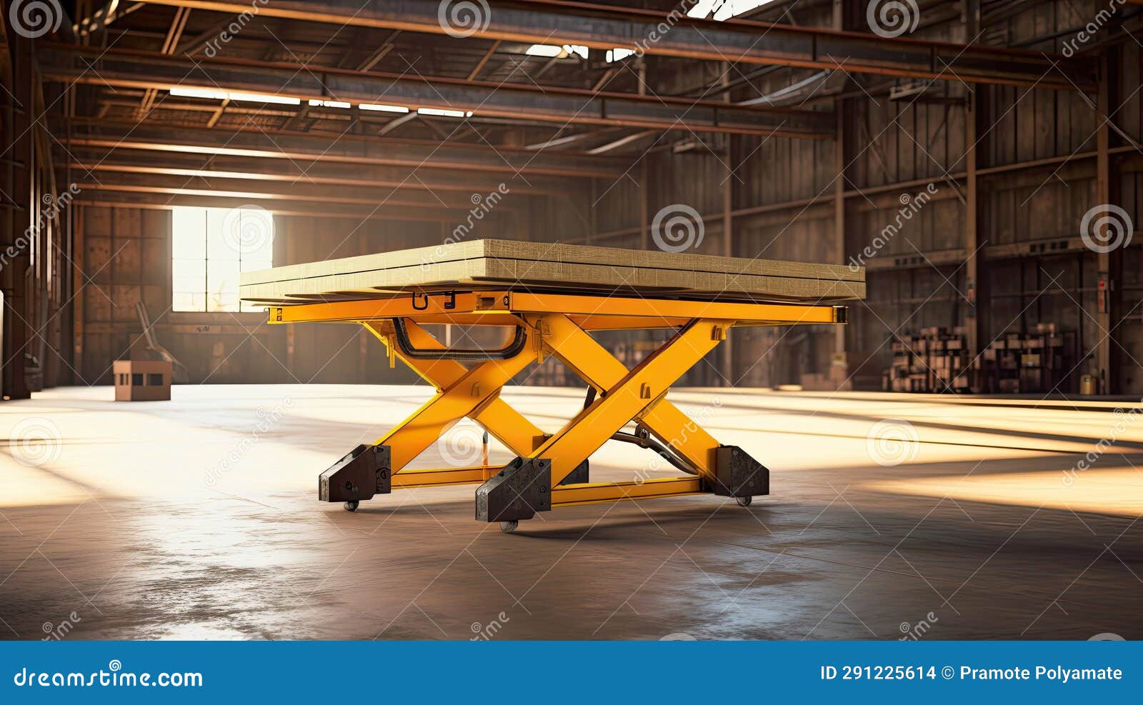 A Large Sized Hydraulic Lift Table Being Used in a Large Warehouse ...
