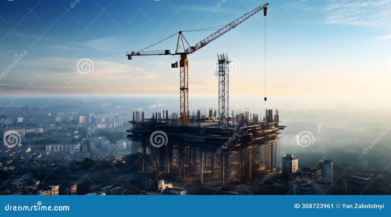 Large Skyscraper Being Built Crane Towering in the Background Urban ...