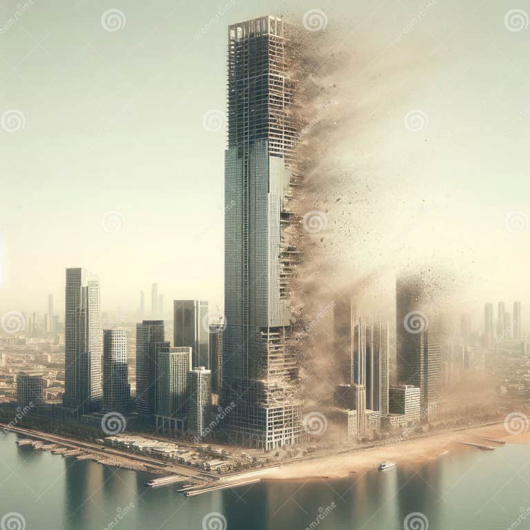 A Large Skyscraper Turning into Dust. Stock Photo - Image of ...