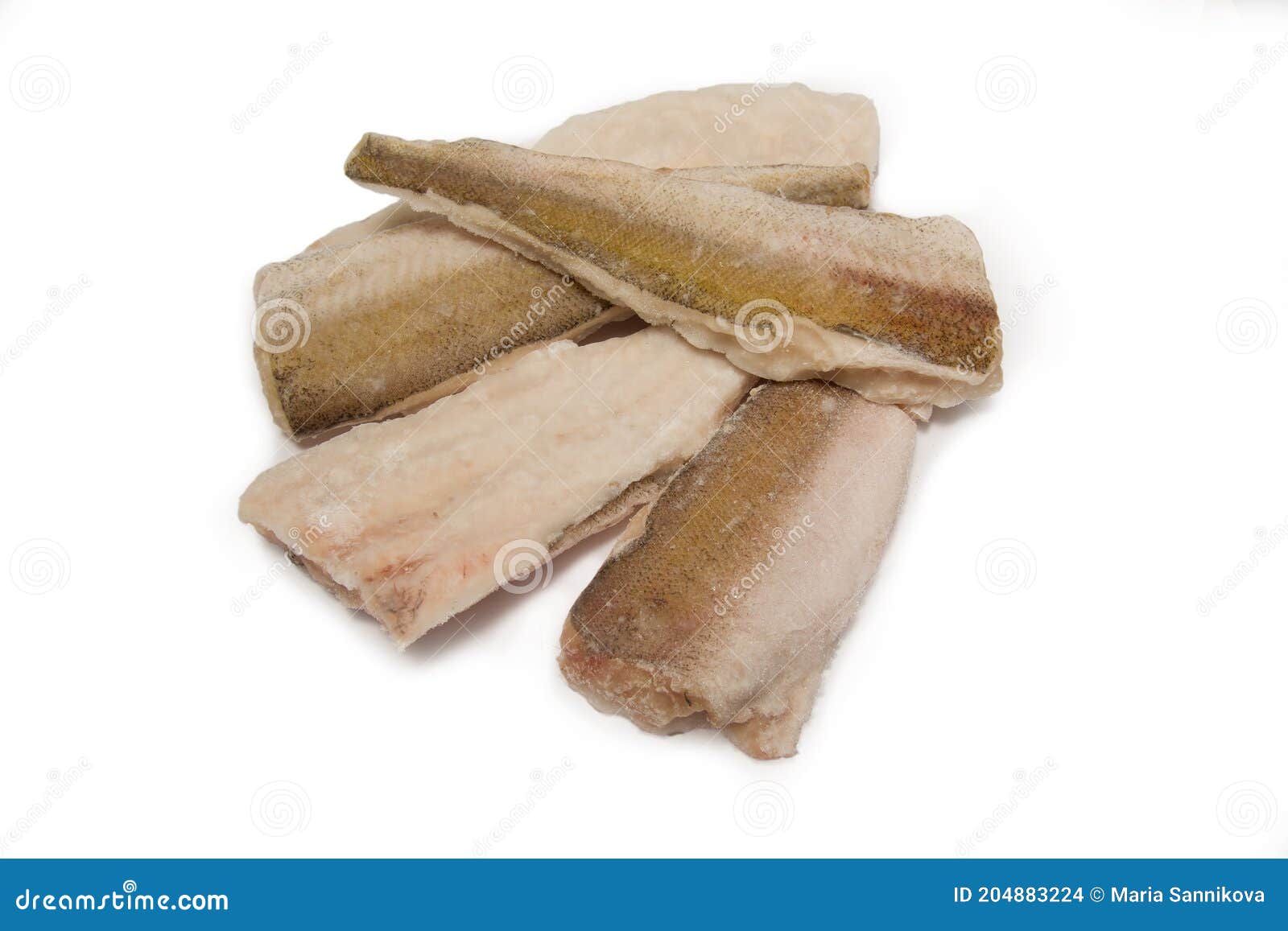 Large Slices of Raw Fish Hake on a White Background.Menu Concept, Fish ...