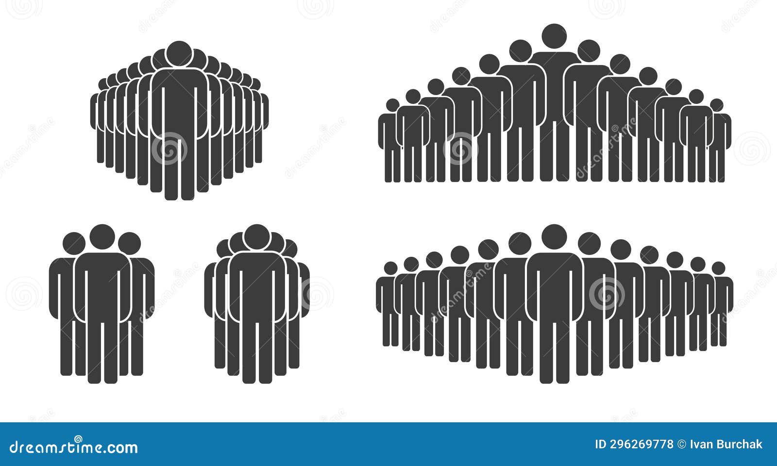 Large and Small Black Groups of Men. Stick Figures People Crowd Icon ...