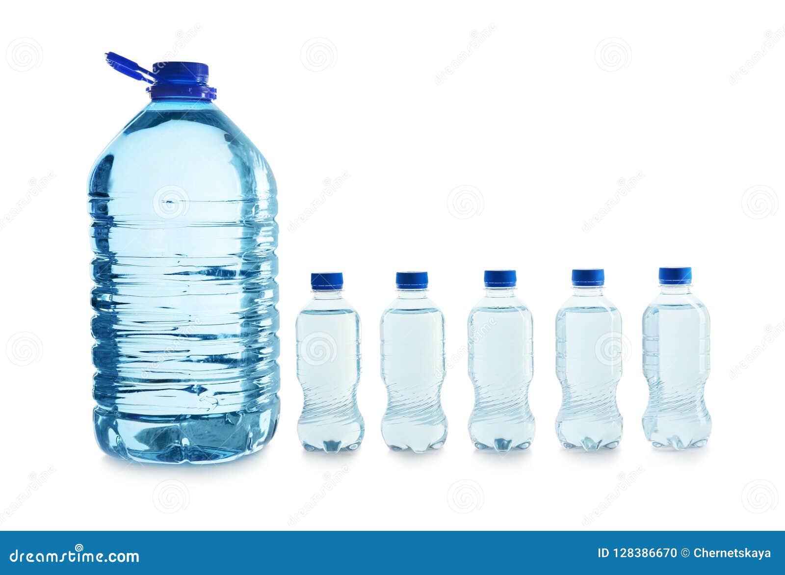 Large and Small Bottles of Water Stock Photo - Image of natural, small ...