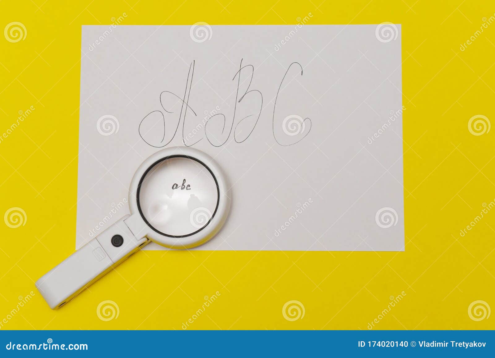 Large and Small Handwritten Letters of the Alphabet and Magnifier Stock ...