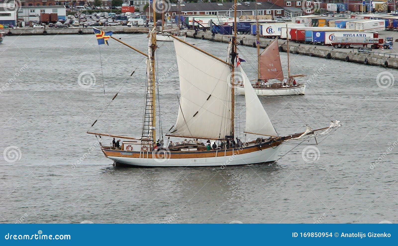 Large and Small Sailing Ships and Yachts in the Danish Port of Aarhus ...