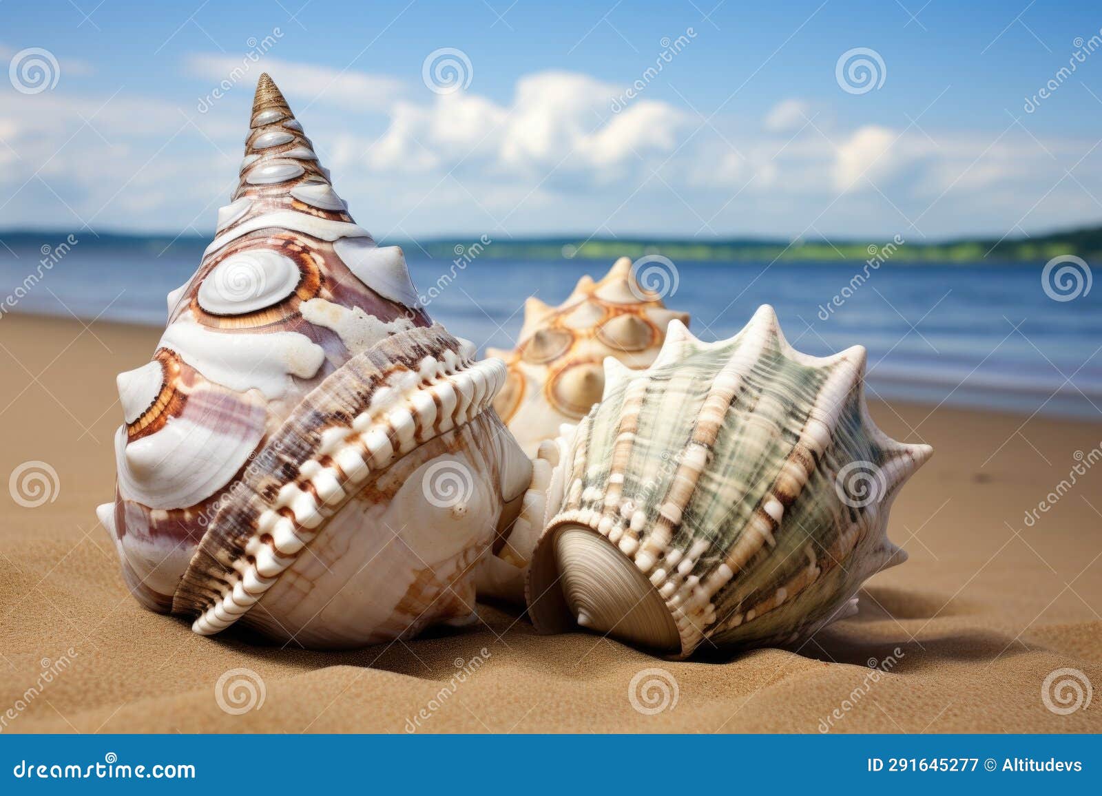 Large and Small Shells Resting beside Each Other on the Beach Stock ...