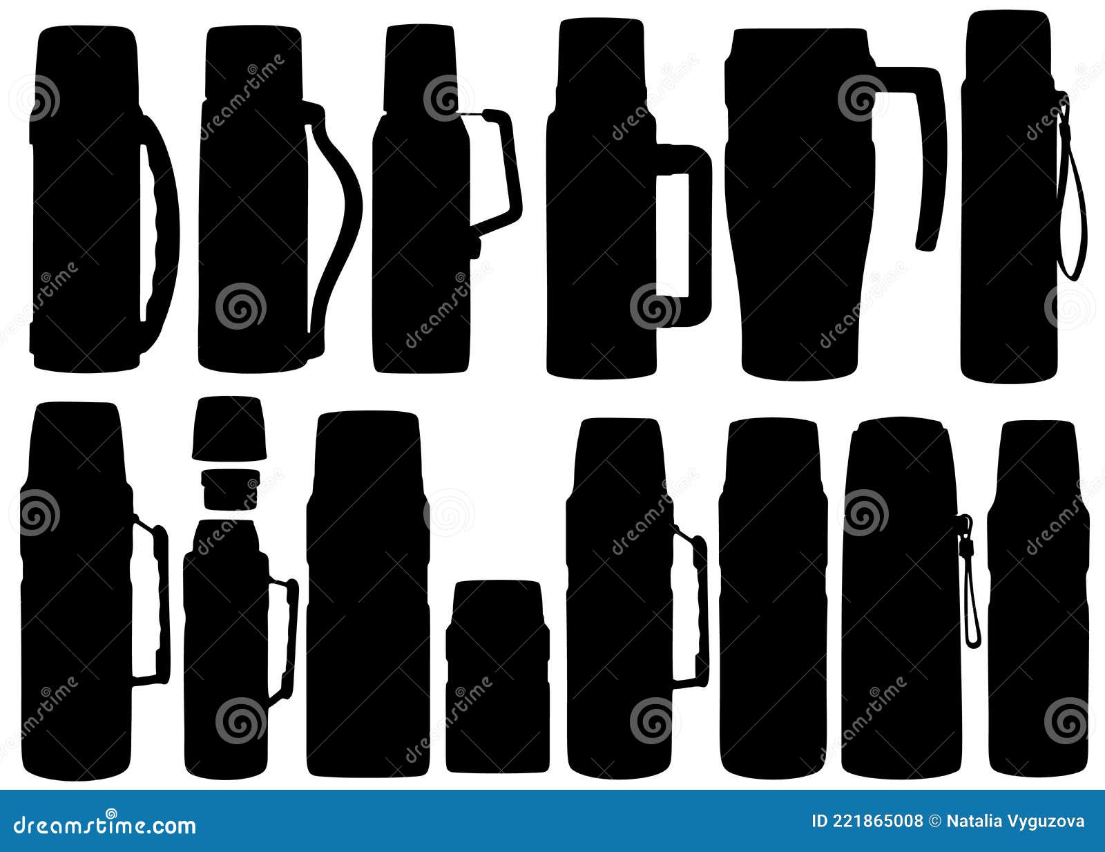 Black Thermoses Or Dewar Bottles Realistic Design Mockups Set For Your ...