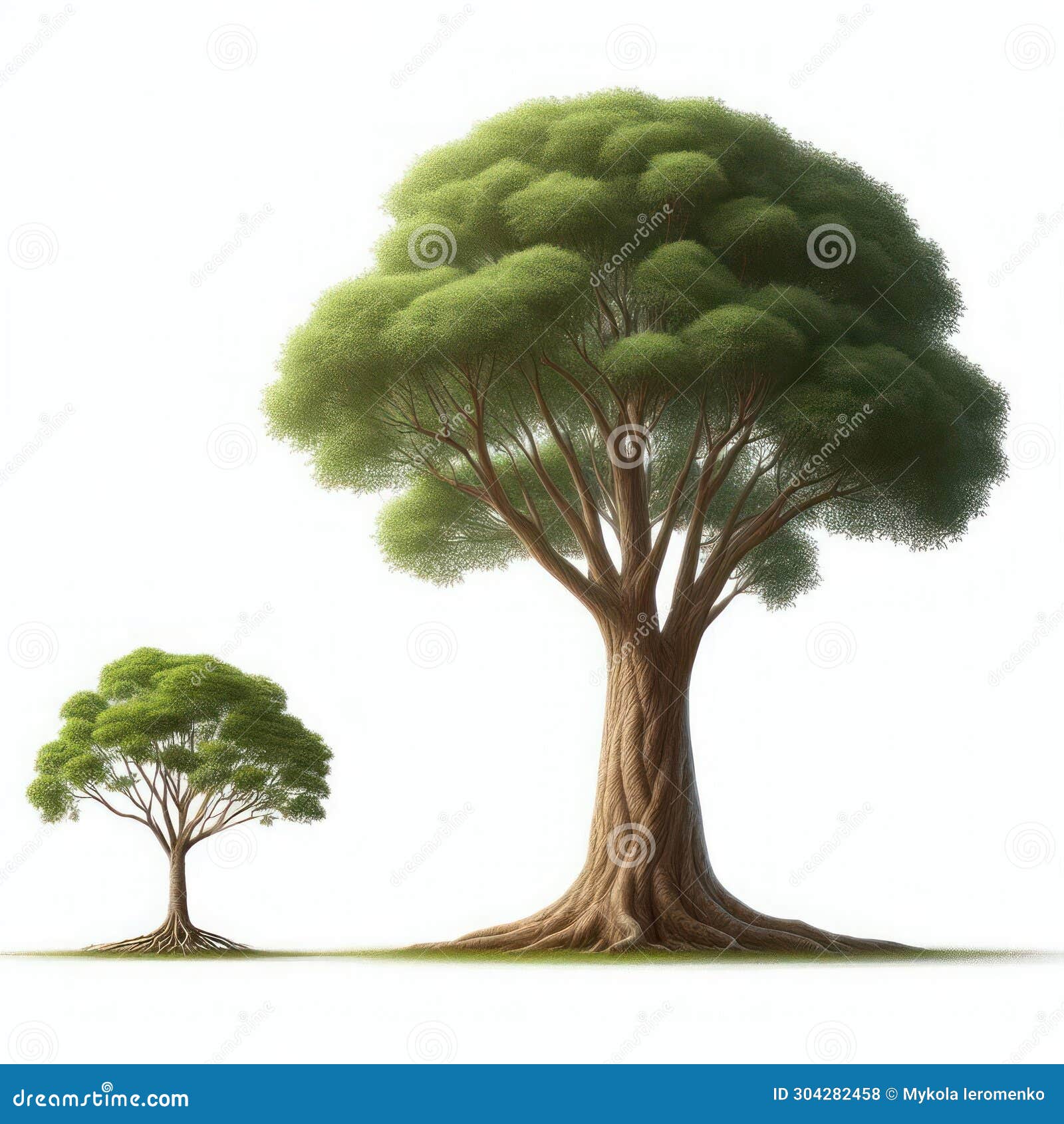 Large and Small Tree on a White Background. Stock Photo - Image of ...