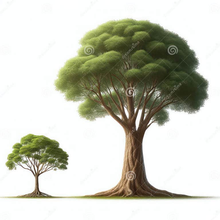 Large and Small Tree on a White Background. Stock Photo - Image of ...