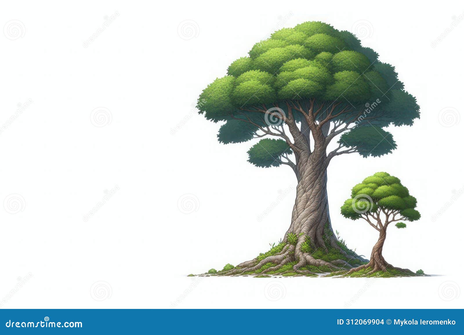 Large and Small Tree on White Background. Space for Text. Stock Photo ...