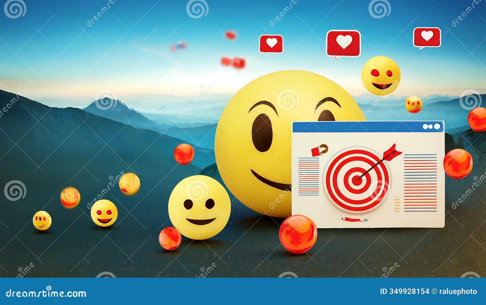 Large Smiling Emoji and Target Graphic Smaller Emojis Float Around ...