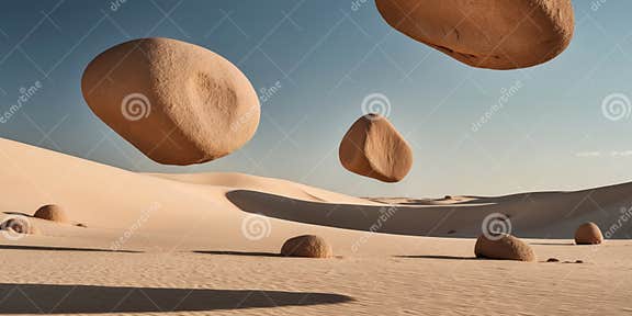 Large Smooth Rocks Floating in the Middle of a Desert. Stock ...