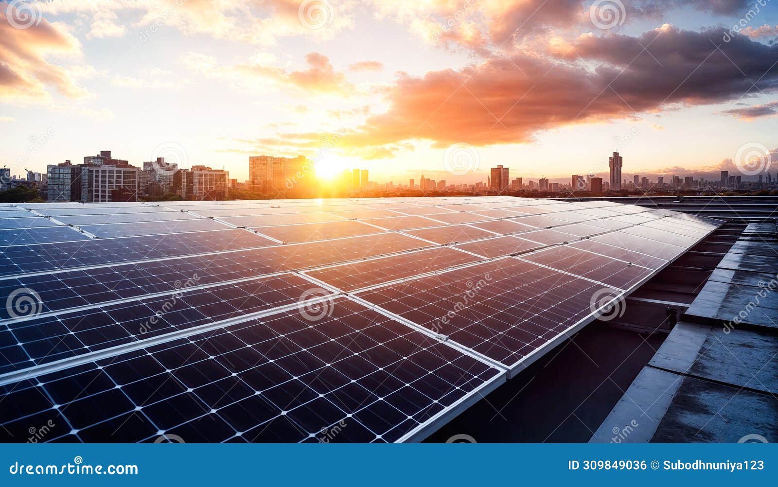 A Large Solar Panel Array is Installed on the Rooftop of a Commercial ...