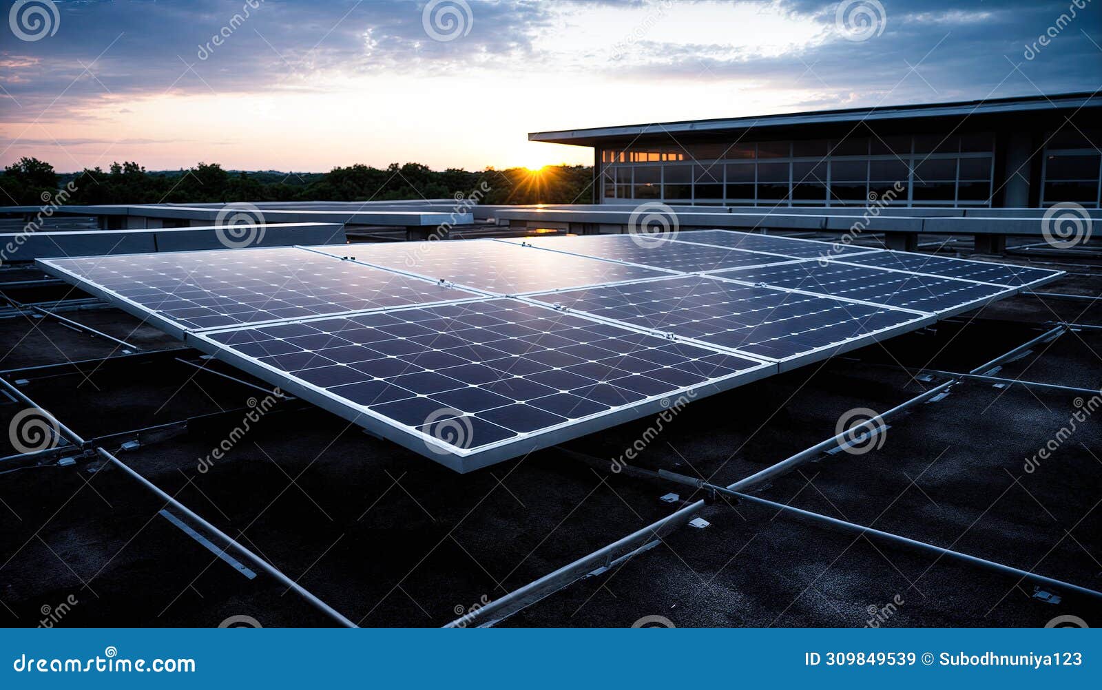 A Large Solar Panel Array Mounted on the Roof of a Commercial Building ...