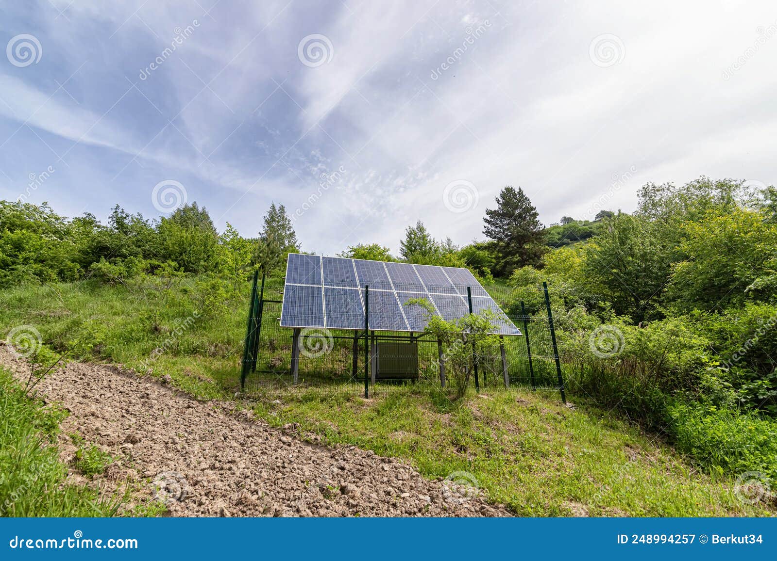 Large Solar Panel Installed in a Park Area among the Forest Stock Image ...