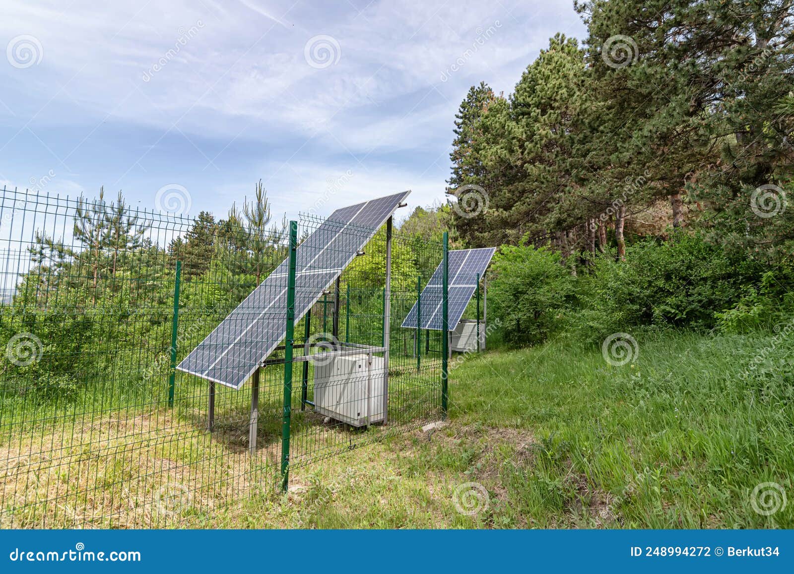 Large Solar Panel Installed in a Park Area among the Forest Stock Photo ...