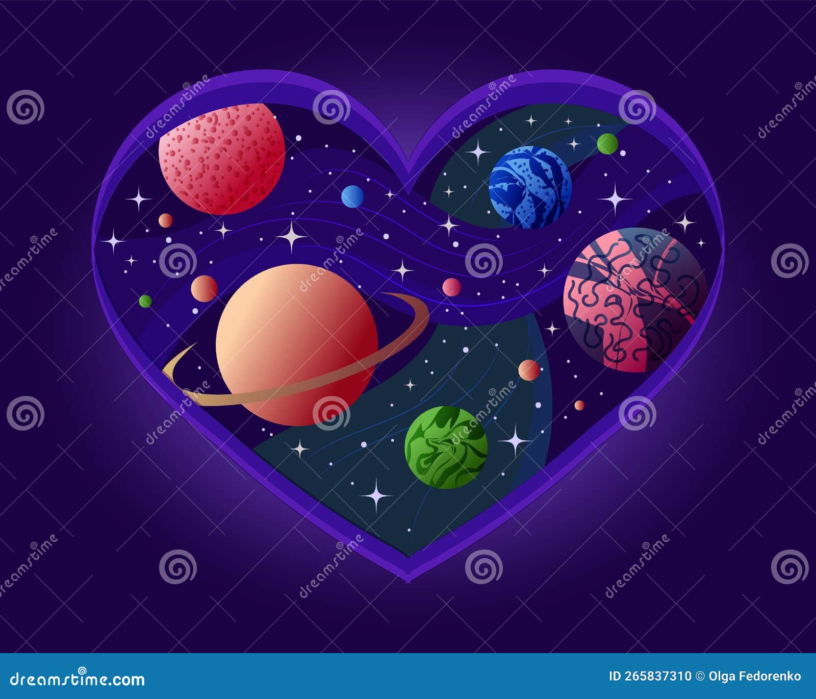 Concept Illustration of Big Heart As Galaxy with Planets, Mars, Jupiter ...