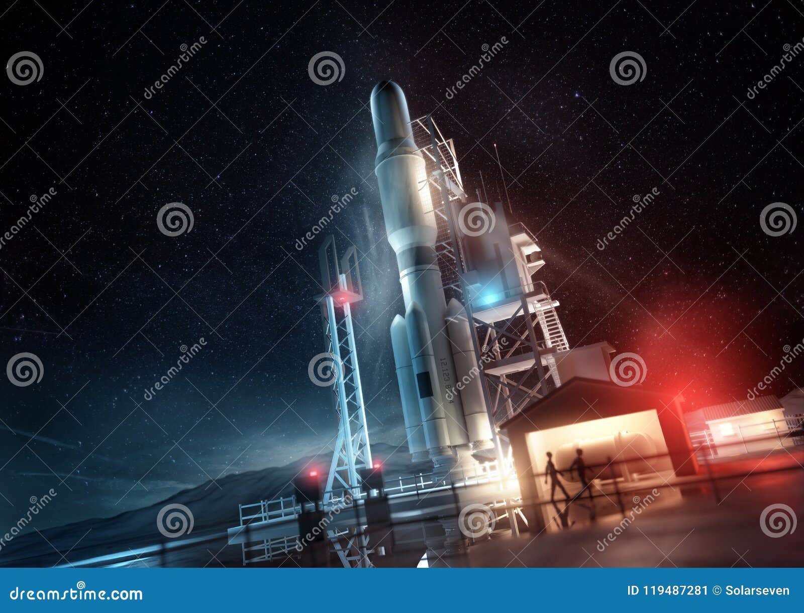 Space Rocket on Launch Platform Stock Illustration - Illustration of ...