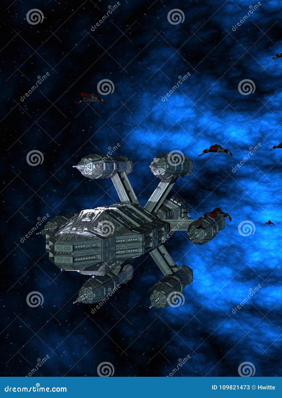 Large Space Battle Ship with Fighters 3D-Rendering Stock Image - Image ...