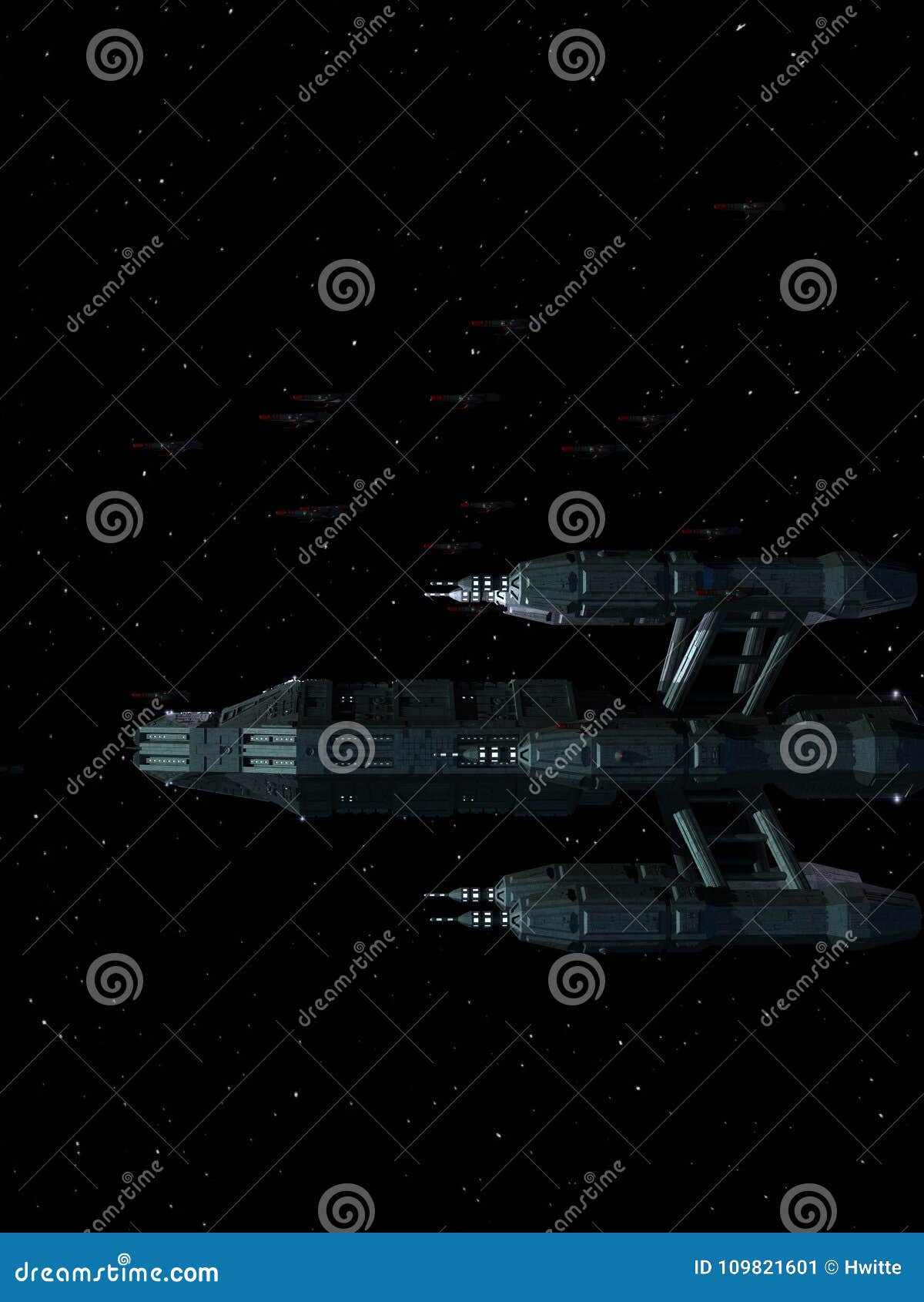 Large Space Battle Ship 3 with Fighters 3D-Rendering Stock Image ...