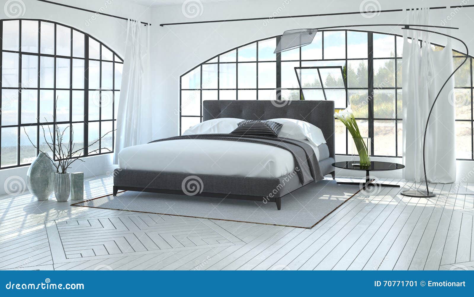 Large Spacious Bright Bedroom Interior Stock Image - Image of property ...