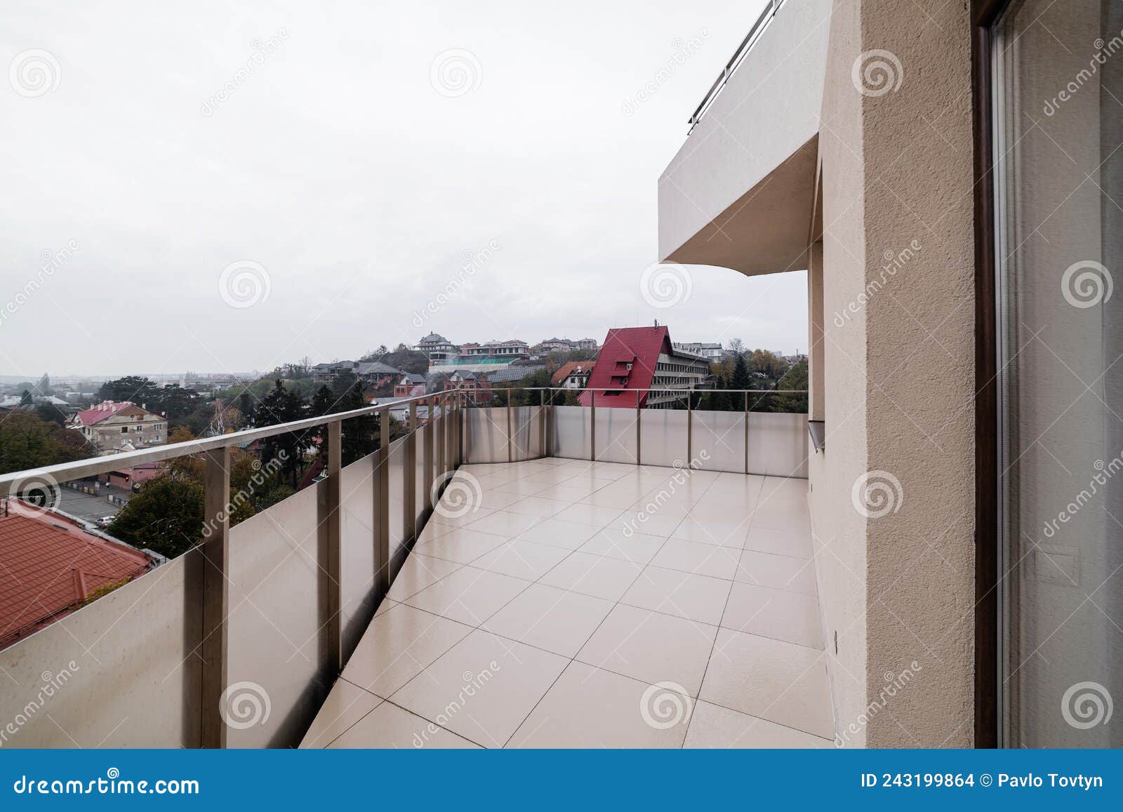 Large Spacious Empty Balcony in the House with a View of the City Stock ...