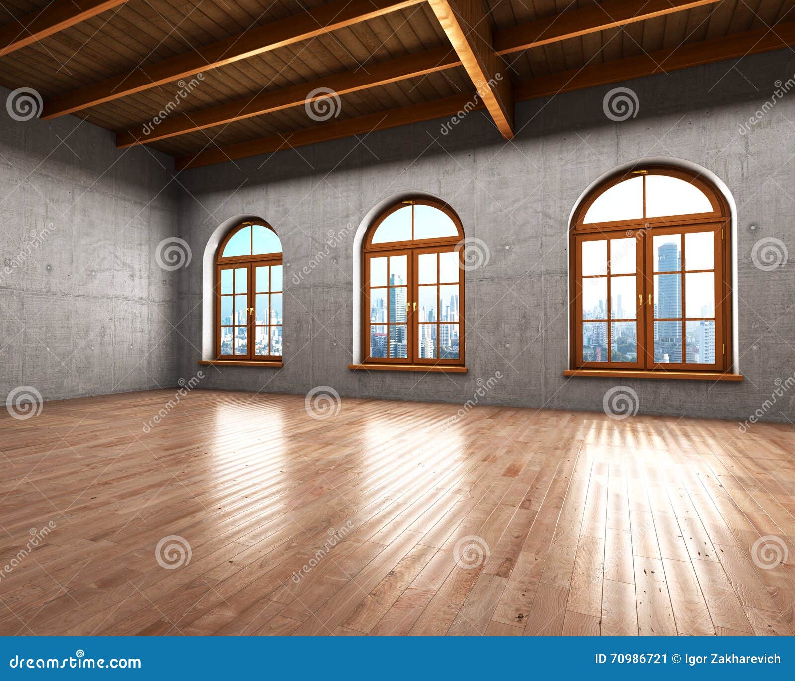 Large Spacious Room with Concrete Walls Stock Illustration ...