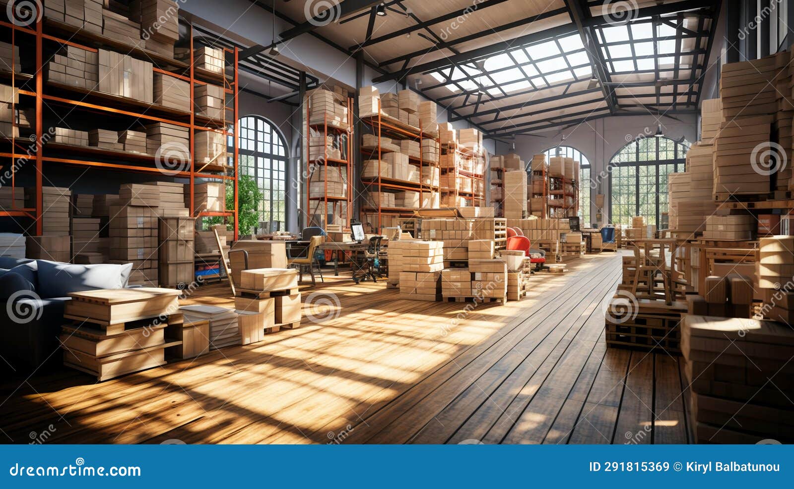 Large Spacious Warehouse with Goods in Cardboard Boxes. the Concept ...