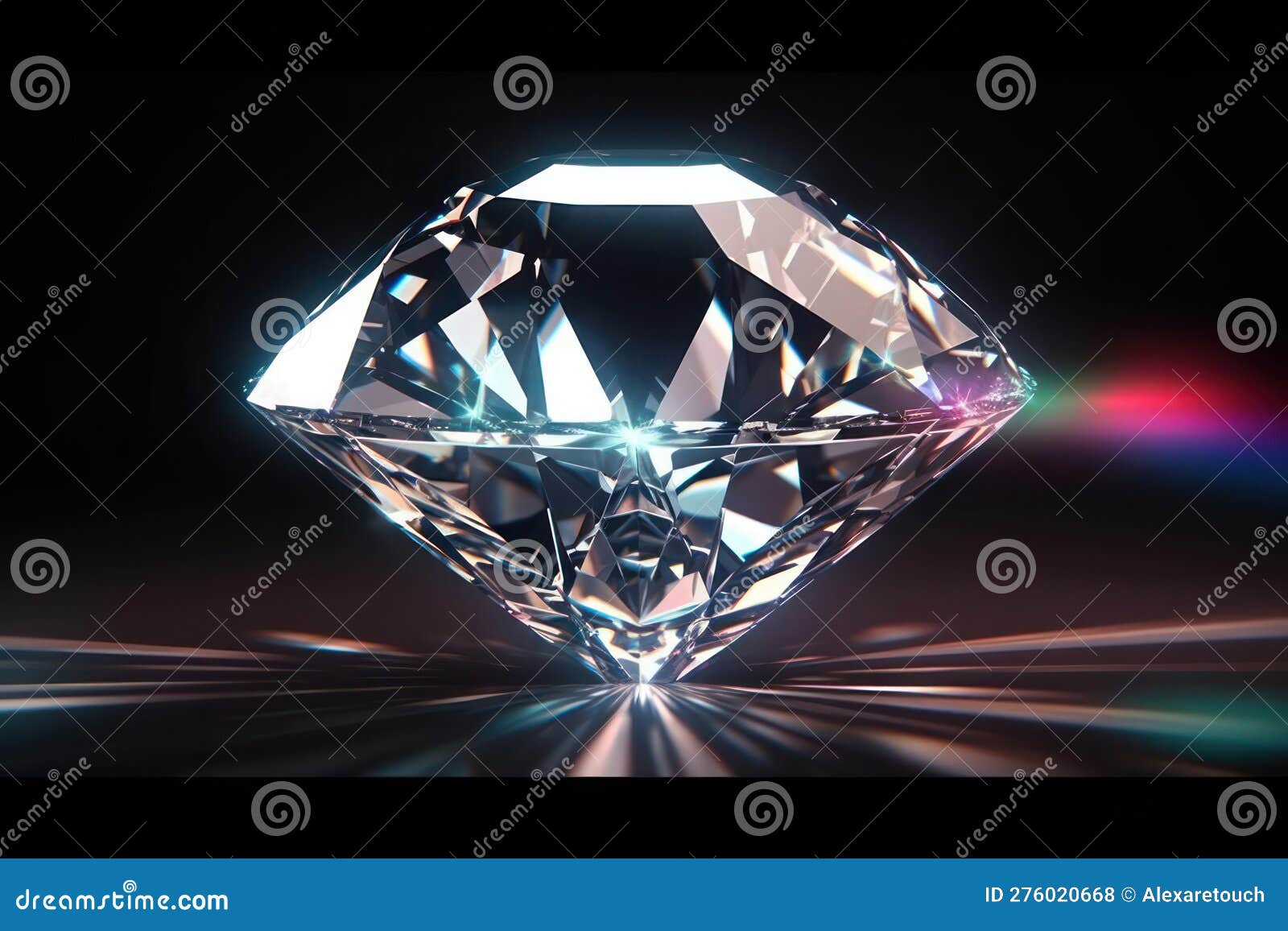 A Large Sparkling Diamond Refracting a Beam of Light on a Black ...