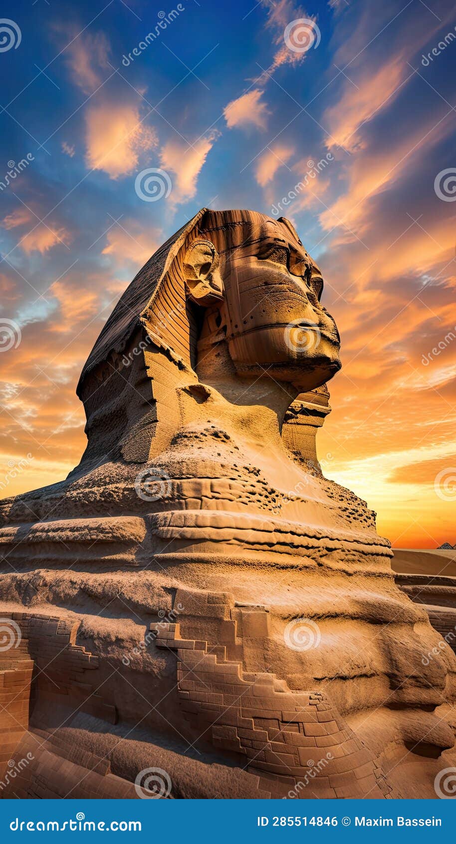 A Large Sphinx on the Background of Sunset Golden Clouds. Generated by ...