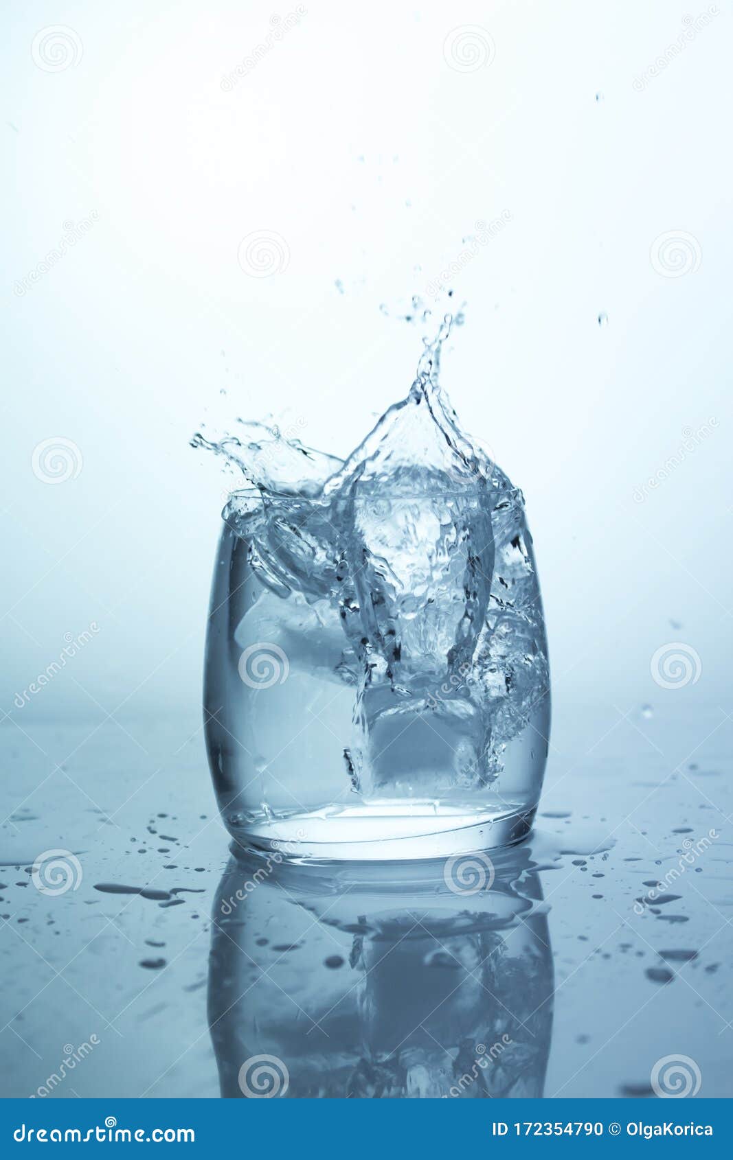 Large Splash of Water with Bubbles, Falling Ice Cube in a Glass of ...