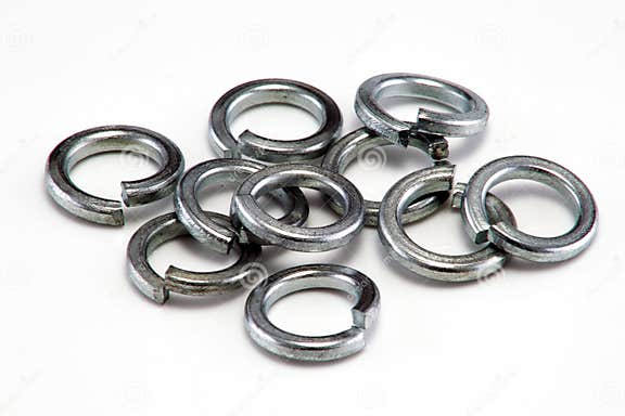 Large Split Spring Washers on White Background Stock Image - Image of ...