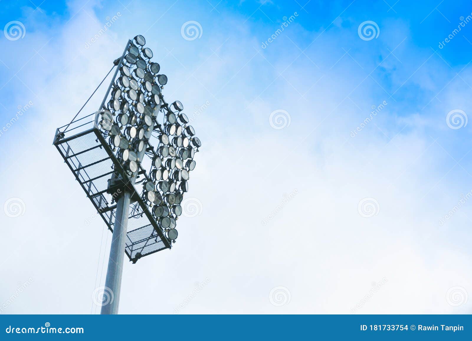 Large Spotlight, Lights for the Stadium on Beautiful Bright Sky Stock ...