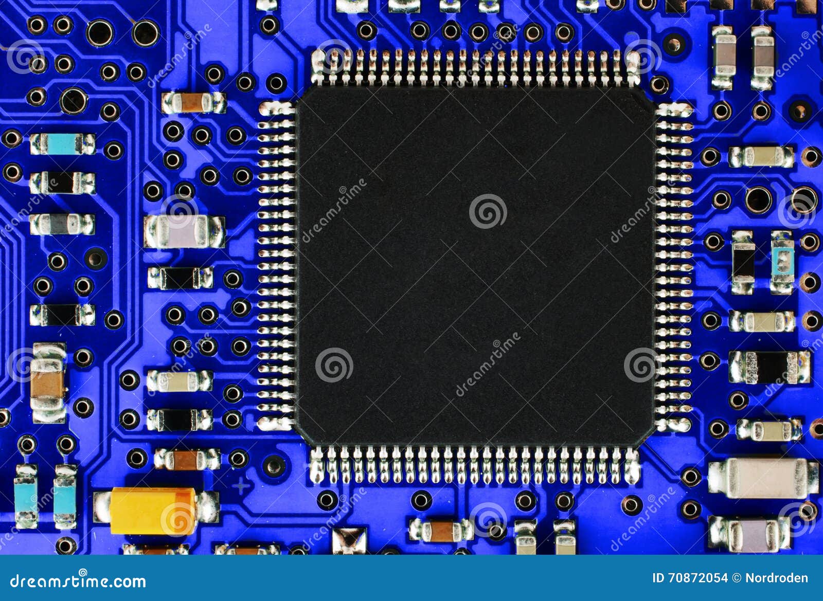 Large Square of Blue Chip on the Printed Circuit Board Stock Photo ...