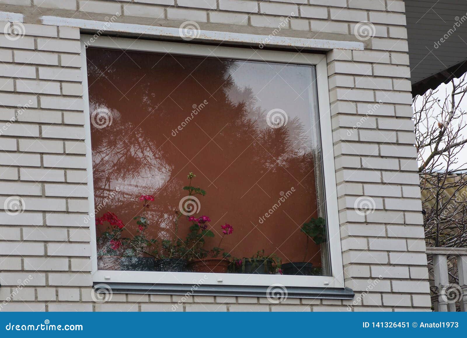 Large Square Window on a Gray Brick Wall of a Building Stock Image ...