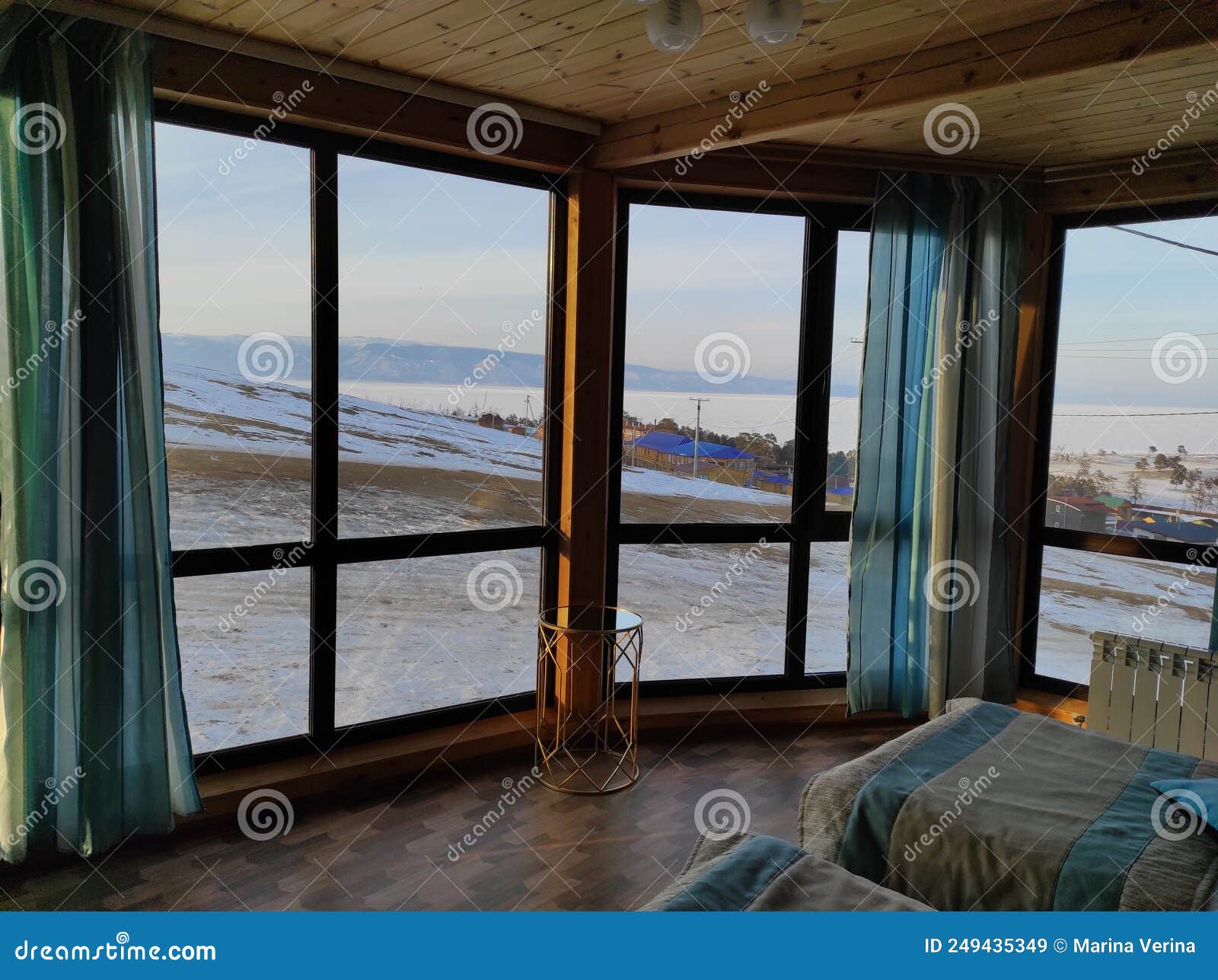 Large Square Windows in the Room with Curtains Stock Image - Image of ...