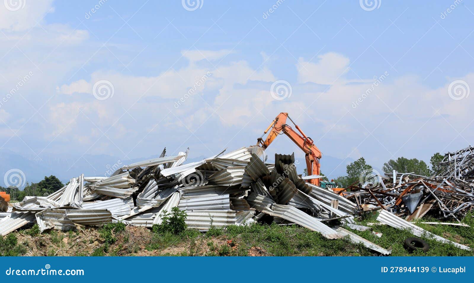 Large Stack of Aluminum and Ferrous Materials Scrap in the Recycling ...