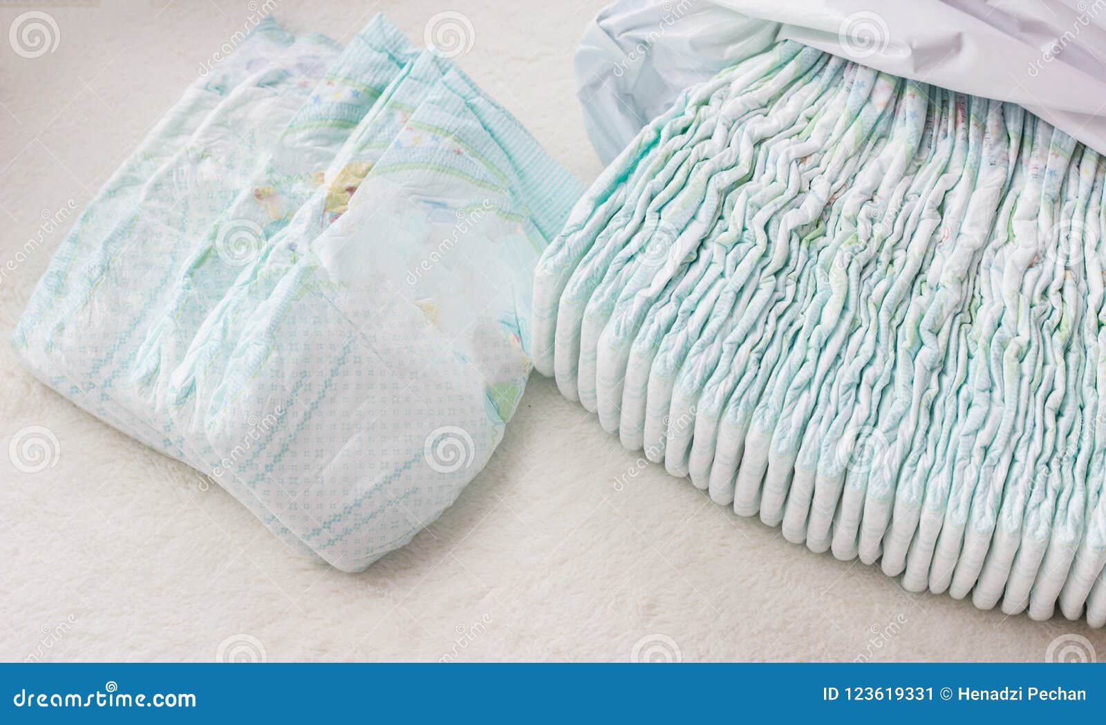 A Large Stack of Baby Diapers, Close-ups, Diaper Packaging Stock Image ...
