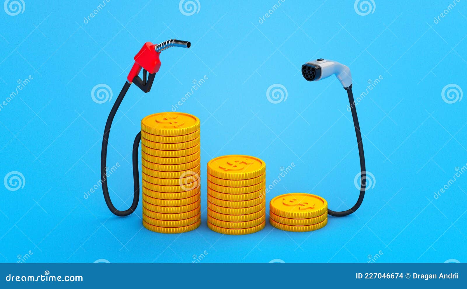 Large Stack of Coins with a Fuel Pump and a Small Stack of Coins with a ...