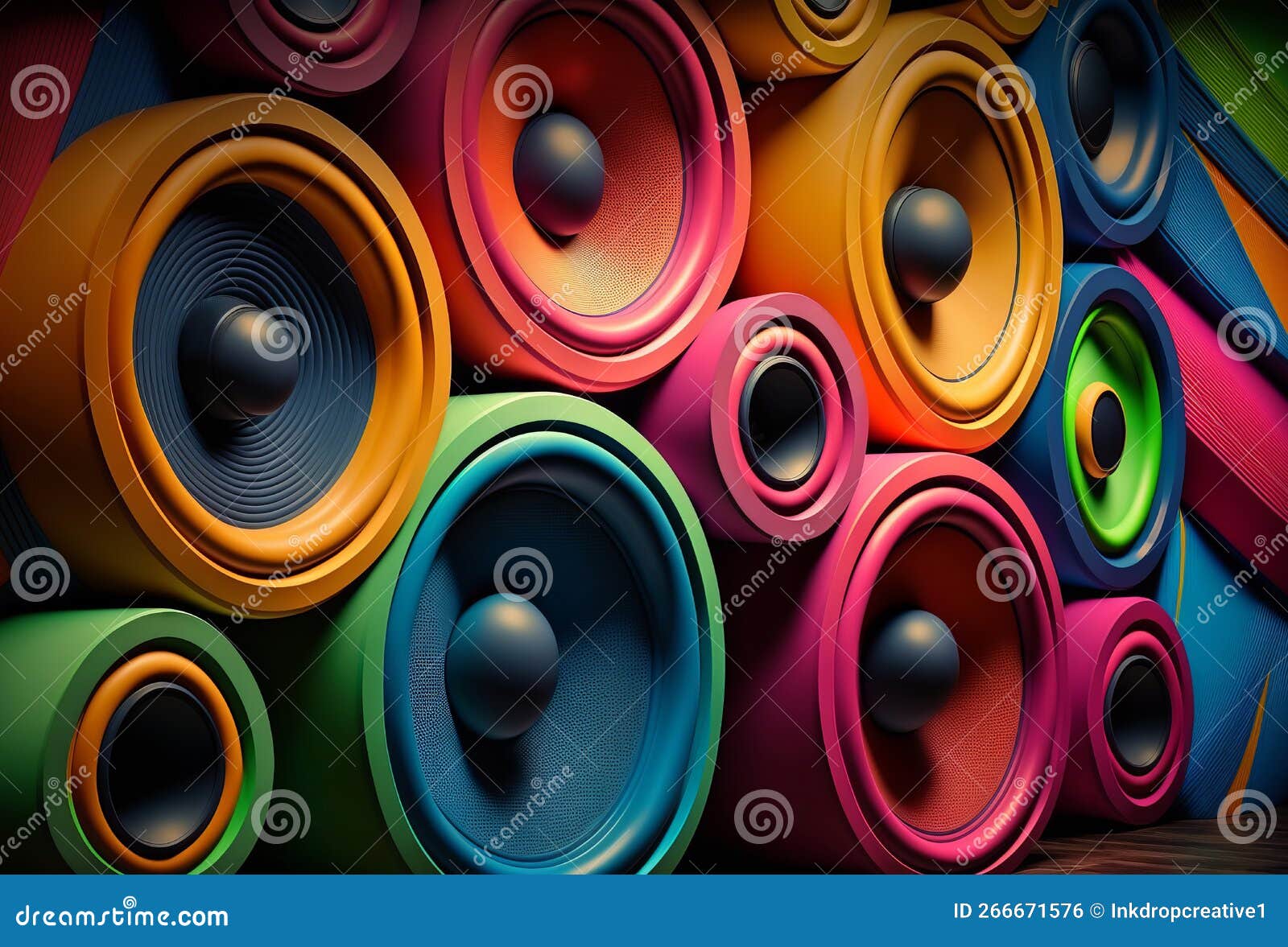 A Large Stack of Colourful Music Audio Speakers. Generative Ai Stock ...