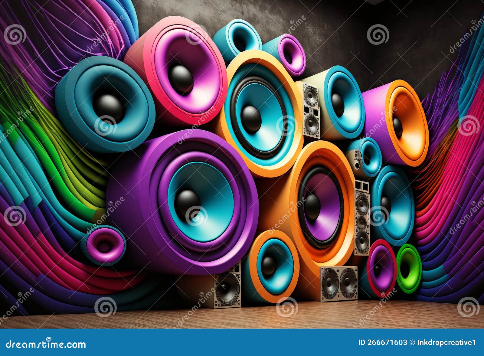 A Large Stack of Colourful Music Audio Speakers. Generative Ai Stock ...