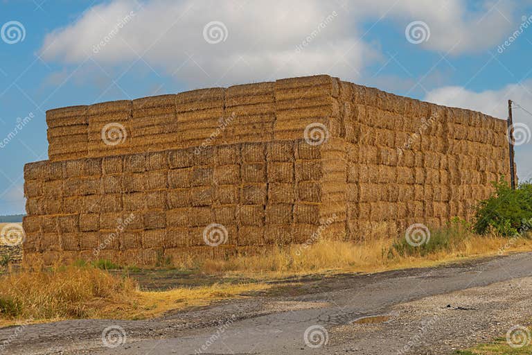 Square Hay Bale Stack stock image. Image of summer, conventional ...