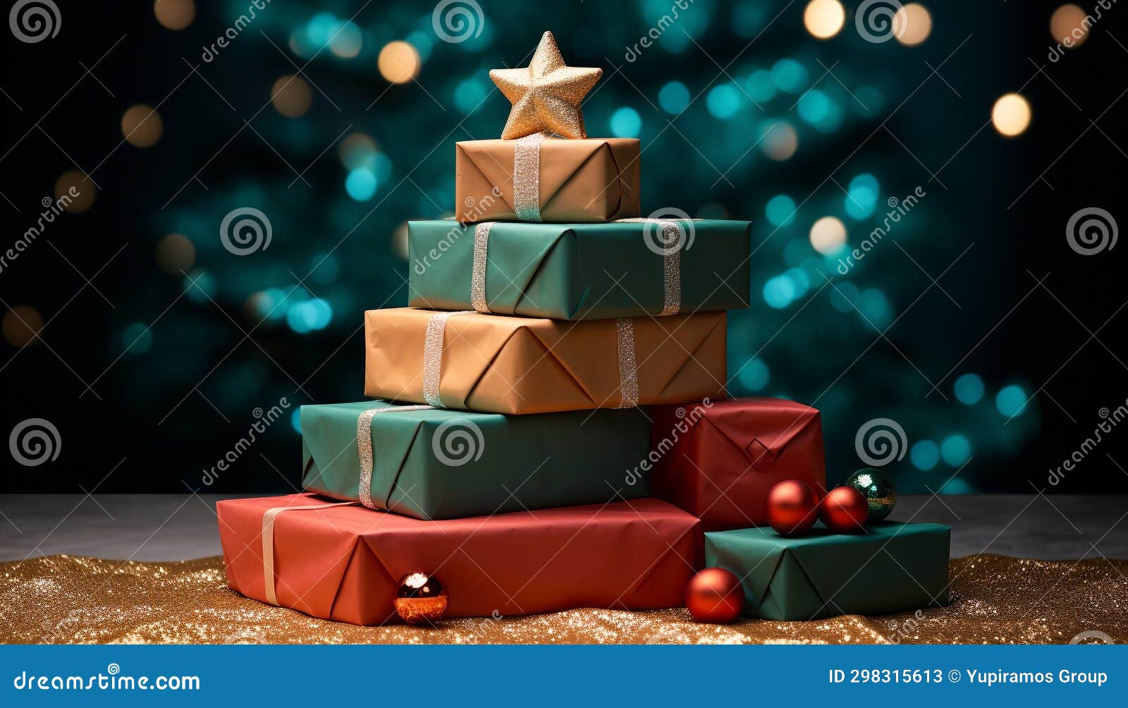Large Stack of Gift Boxes, Decorated with Colorful Wrapping Paper ...