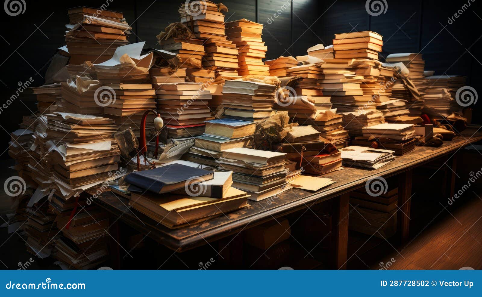 A Large Stack of Old Archival Documents. Generative AI. Stock Photo ...